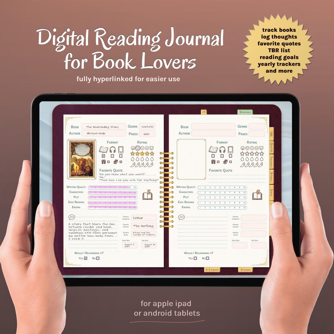 Digital Reading Journal, Book Tracker, Vintage Bookworm Log (digital ...