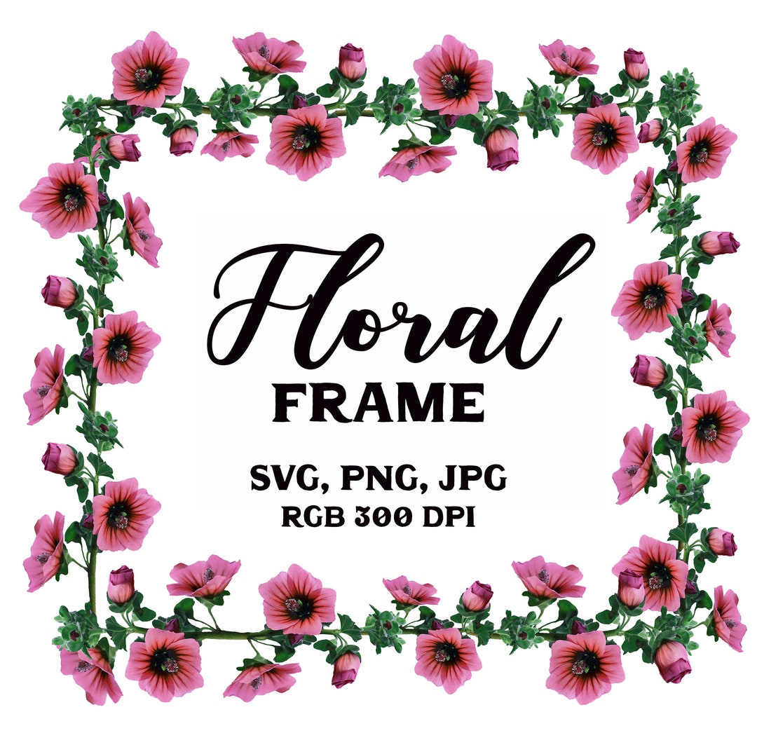 Pink Floral Square SVG PNG Digital Floral Frame With - Etsy