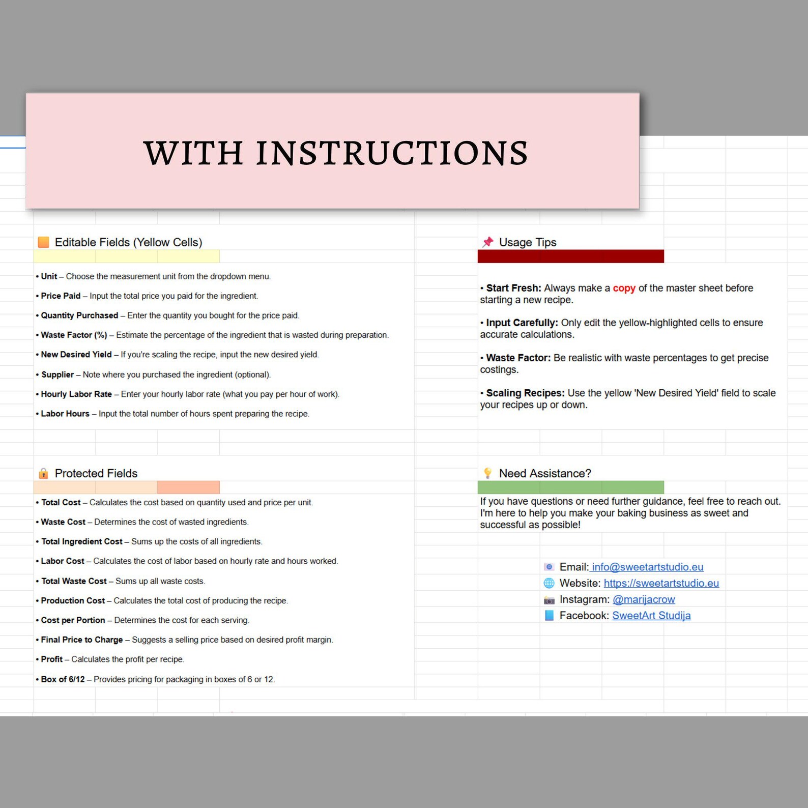 Bakery Cost Calculator: Recipe Pricing Spreadsheet (google Sheets ...