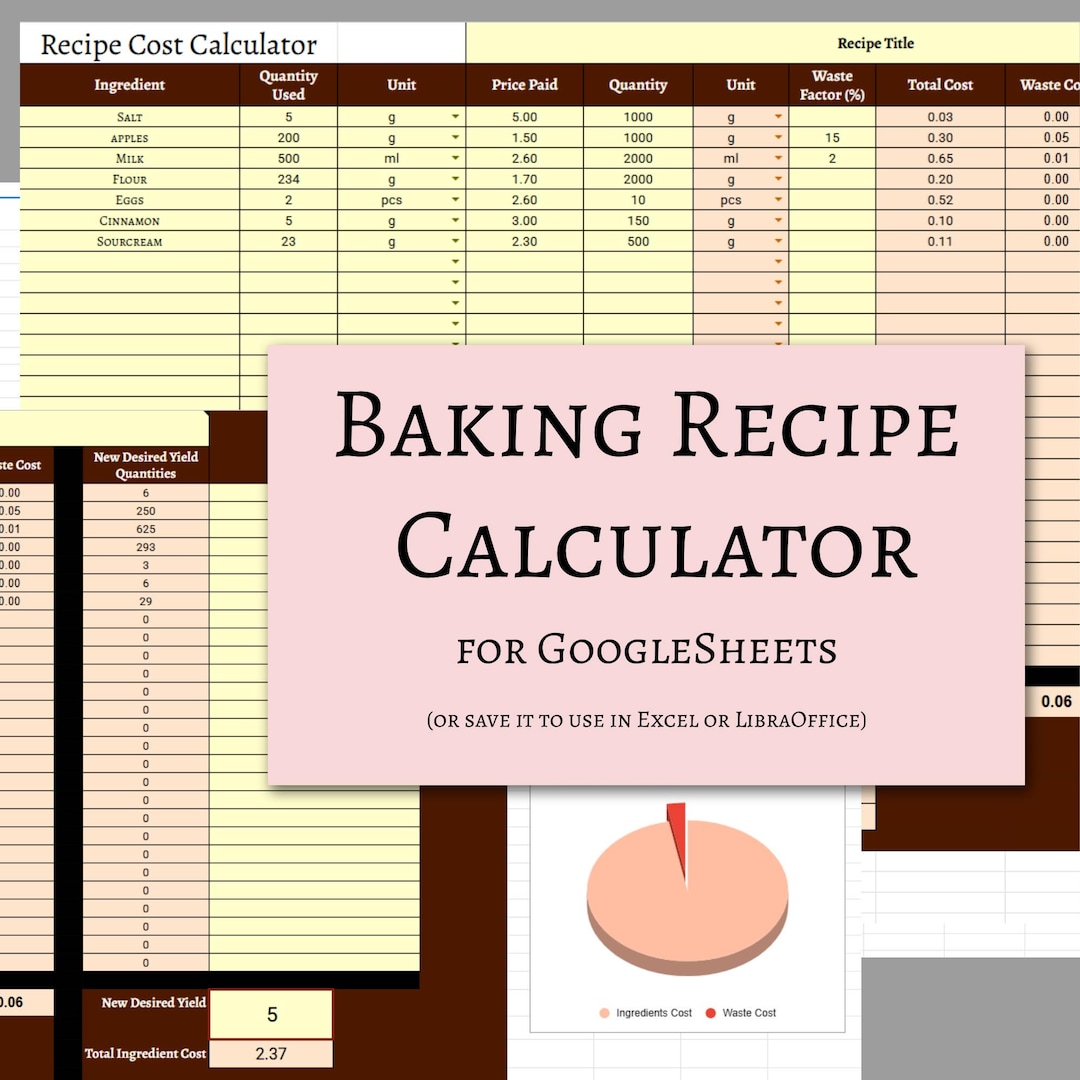 Bakery Cost Calculator: Recipe Pricing Spreadsheet (google Sheets ...