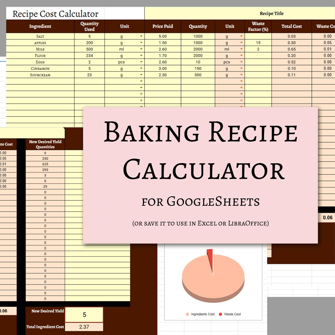 Bakery Cost Calculator: Recipe Pricing Spreadsheet (google Sheets ...