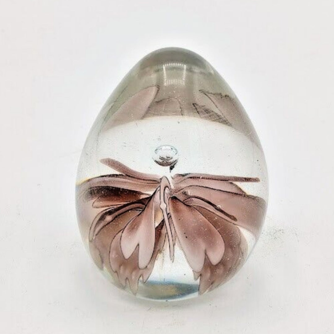 Art Glass Paperweight Pink/purple Flower With Bubble - Etsy