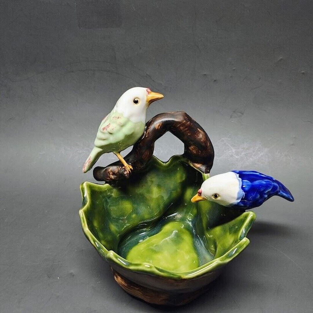 Vintage 1980'S Two Birds Drinking Water Figurine / Trinket / Candy Dish ...