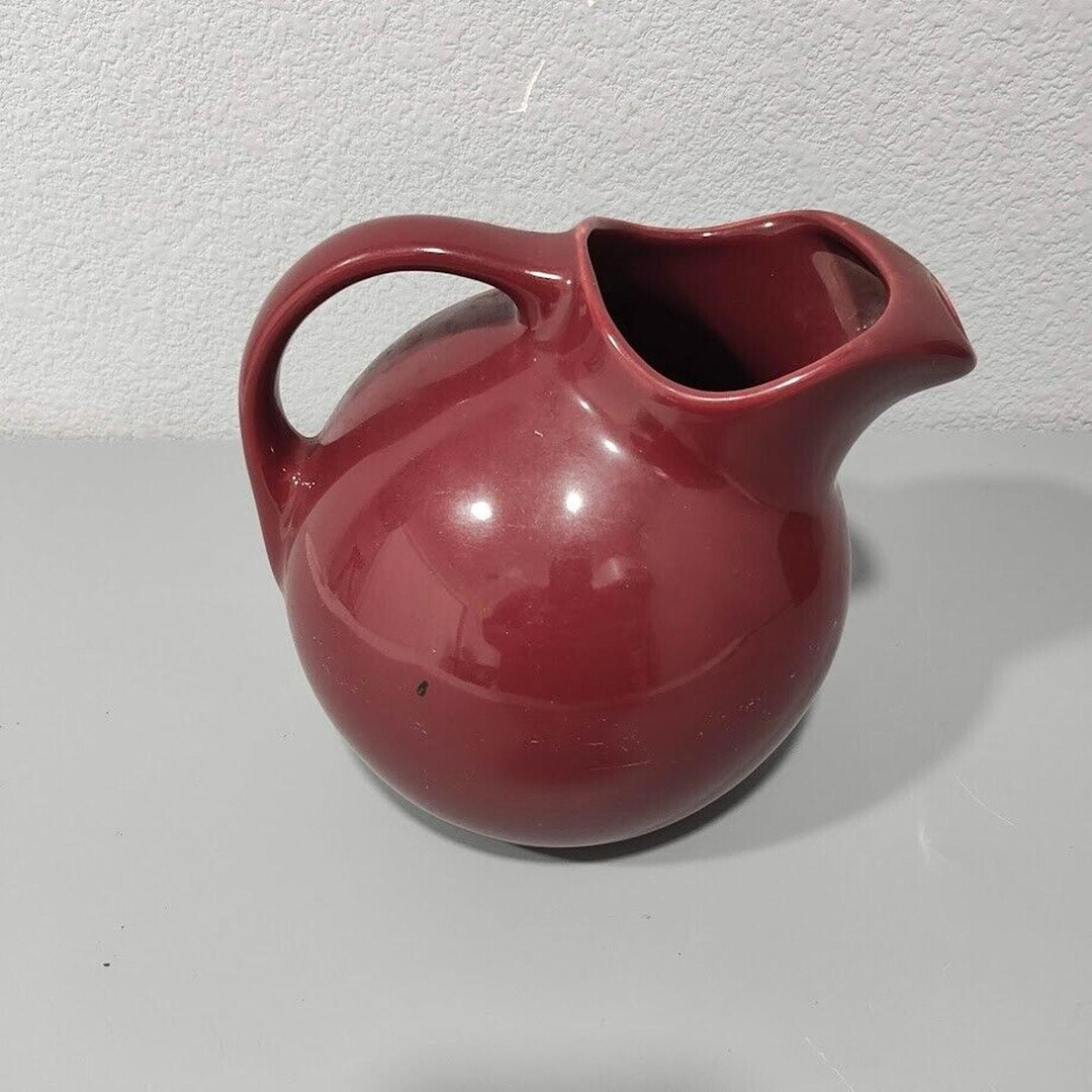 HALL Pottery #633 Ball Pitcher W/ice Lip Burgundy MCM Vintage Retro ...