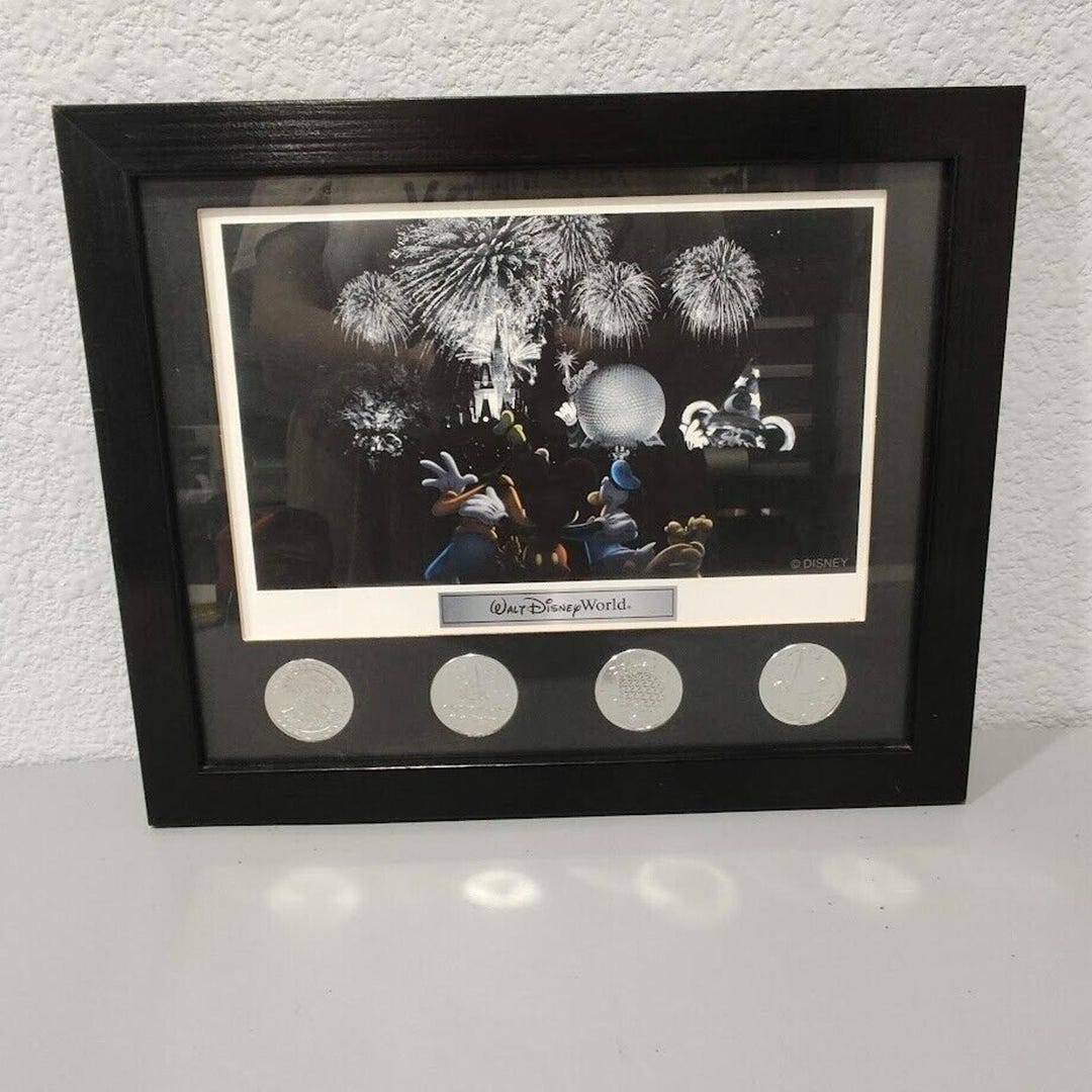 Walt Disney World Theme Park Icons Fab 5 Lithograph & 4 Coin Framed Set ...