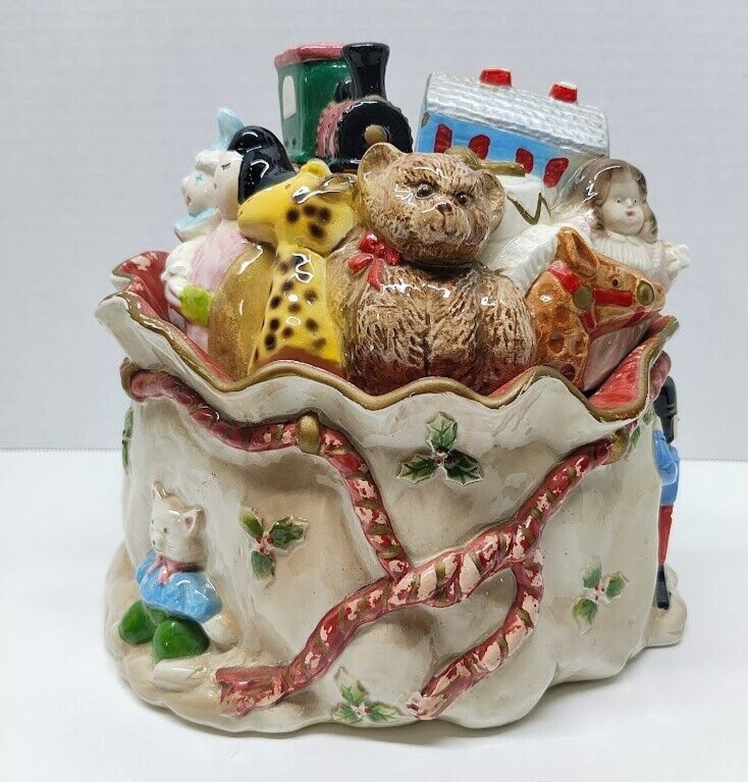 1987 Fitz and Floyd FF Santa Bag of Toys Christmas Cookie Jar Satchel ...
