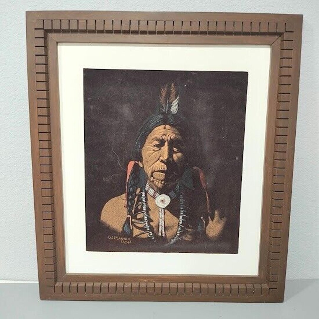 W Magner 1964 Native American Chief Art Painting on Velvet/wooden Frame ...
