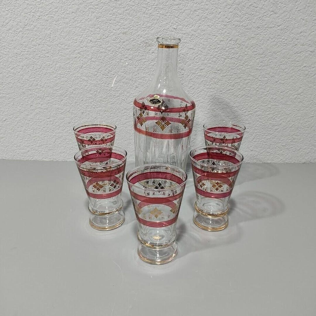 Vintage Mid Century Italian Jay Glass Decanter & Five Wine Glasses - Etsy