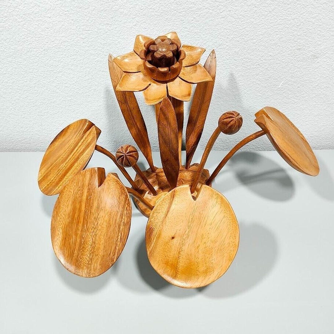Mid Century Modern Monkey Pod Wood Lily Flower Arrangement Hand Carved Koa - Etsy