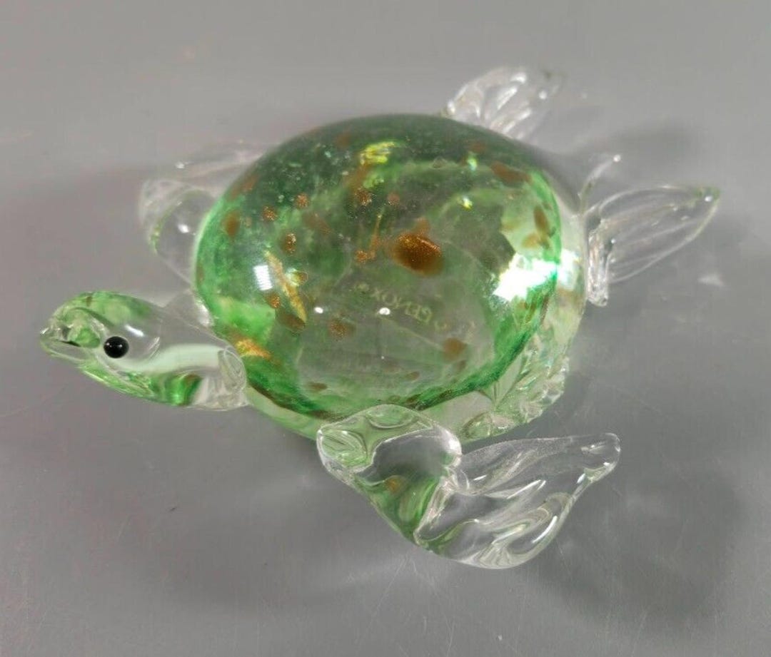 Lenox Art Glass Sea Turtle Green & Gold Flecks Paperweight - Etsy