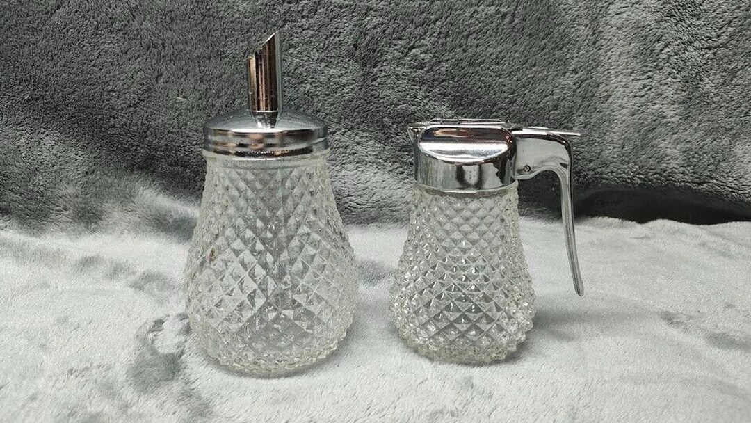 Vintage Clear Diamond Point Cut Glass Sugar & Creamer Set Grace MCM - Etsy