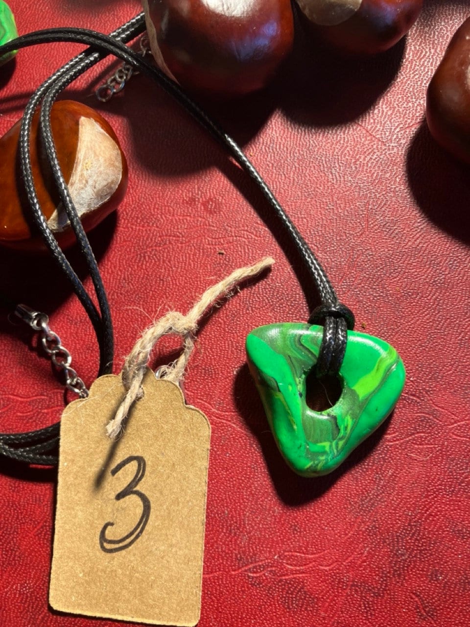 Coraline Seeing Stone Pendant Necklace in Green Polymer Clay Black Cord ...