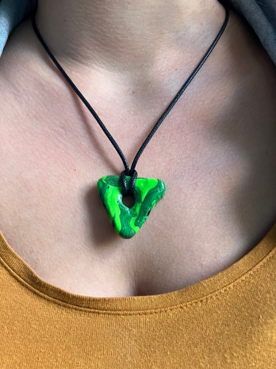 Coraline Seeing Stone Pendant Necklace in Green Polymer Clay Black Cord ...