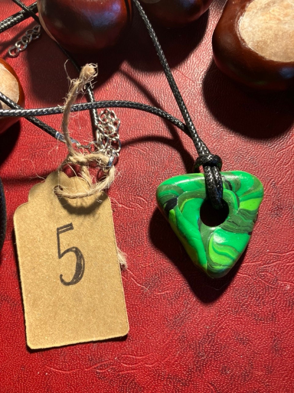 Coraline Seeing Stone Pendant Necklace in Green Polymer Clay Black Cord ...