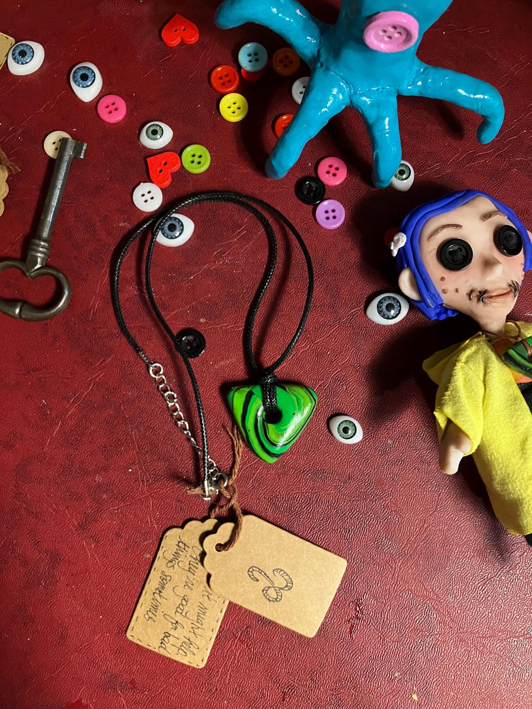 Coraline Seeing Stone Necklace Green Polymer Clay Pendant Black Cord - Etsy