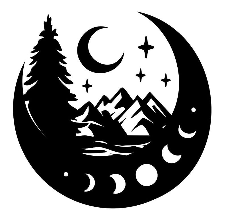Mountain Trees Moon Decal Use for a DIY Wood Round Wall Art Nature ...