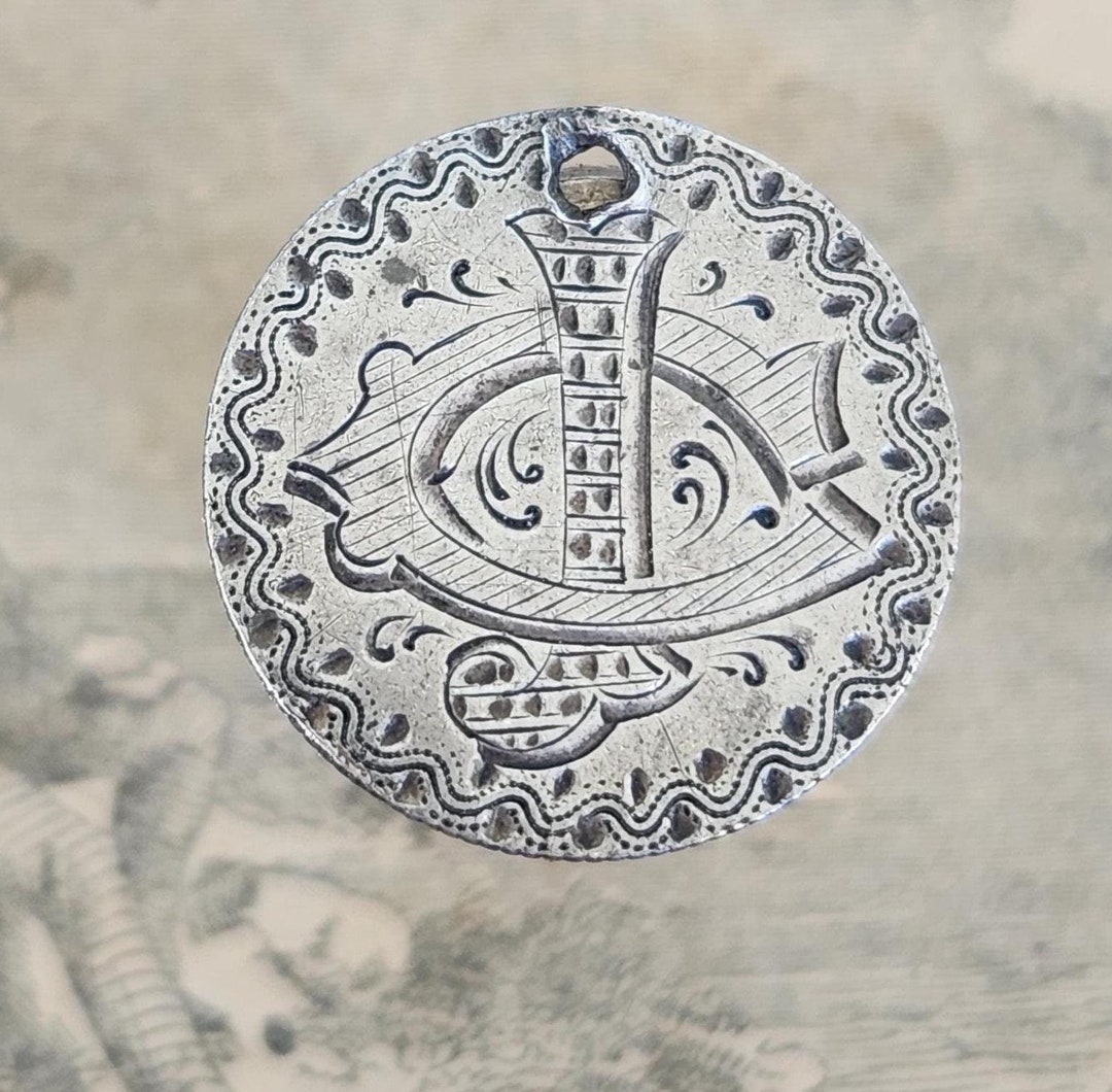 Antique Victorian Era Silver Engraved Love Token Coin - Initials IC or ...