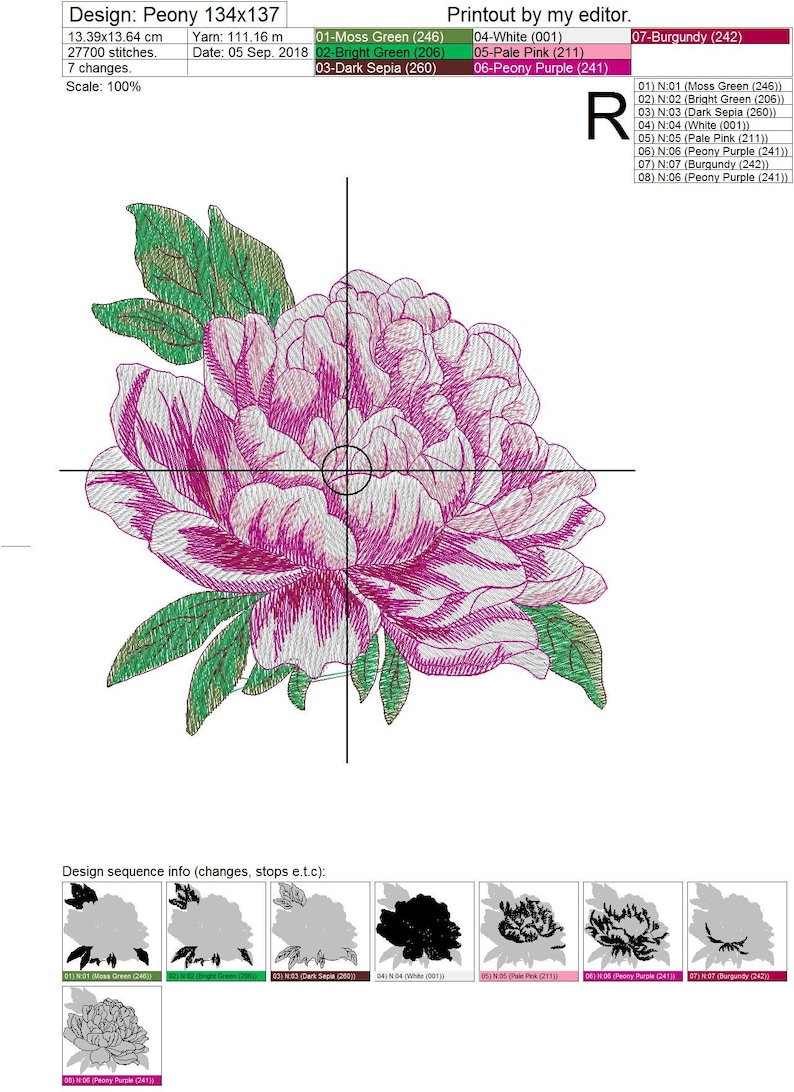 Digital, Peony, Machine Embroidery Design, Peonies, Pink, 3 Sizes - Etsy
