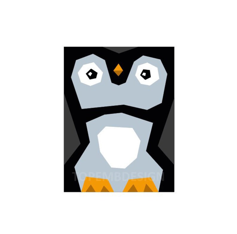 Digital, Cute Square Penguin, Flat Geometric Style, Bird Character ...