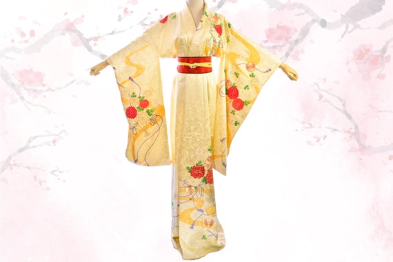 A Japanese Traditional Pastel Yellow Flower Silk Embroidered - Etsy