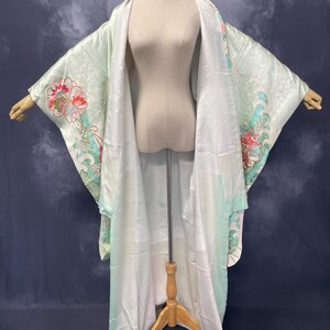 A Beautiful Japanese Blue Furisode Kimono, Blue Flower Kimo No,vintage ...