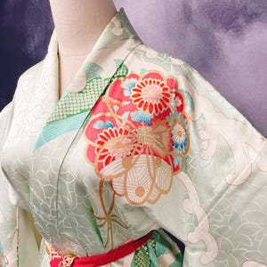 A Beautiful Japanese Blue Furisode Kimono, Blue Flower Kimo No,vintage ...