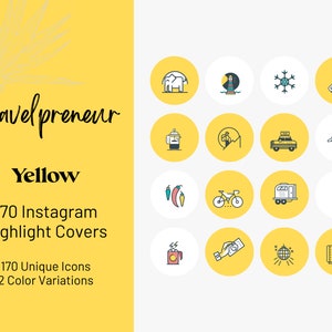 170 Yellow Travel Instagram Highlight Covers Icons Social Media Stories ...