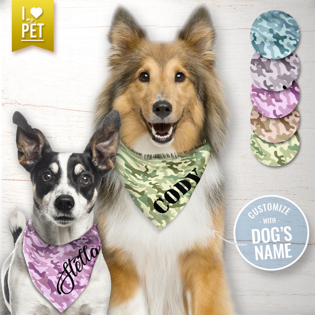 Camouflage Custom Dog Bandana With Name, Personalized Dog Bandana With ...