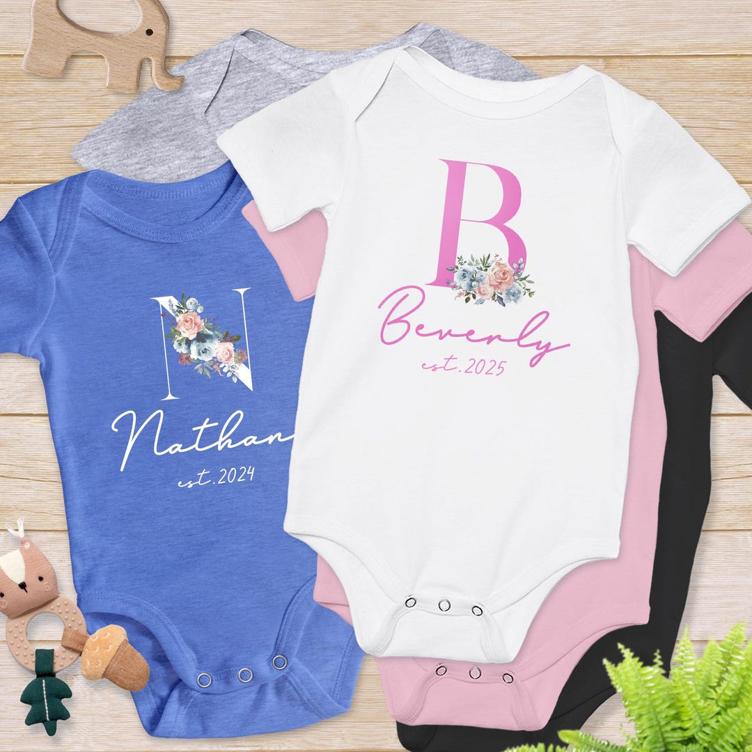 Custom Monogram Baby Onesie, Personalized Name Bodysuit for Newborn ...