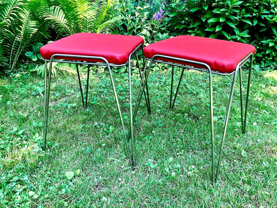 Pair Reupholstered Mid Century Stacking Stools / Matching Red Stools ...