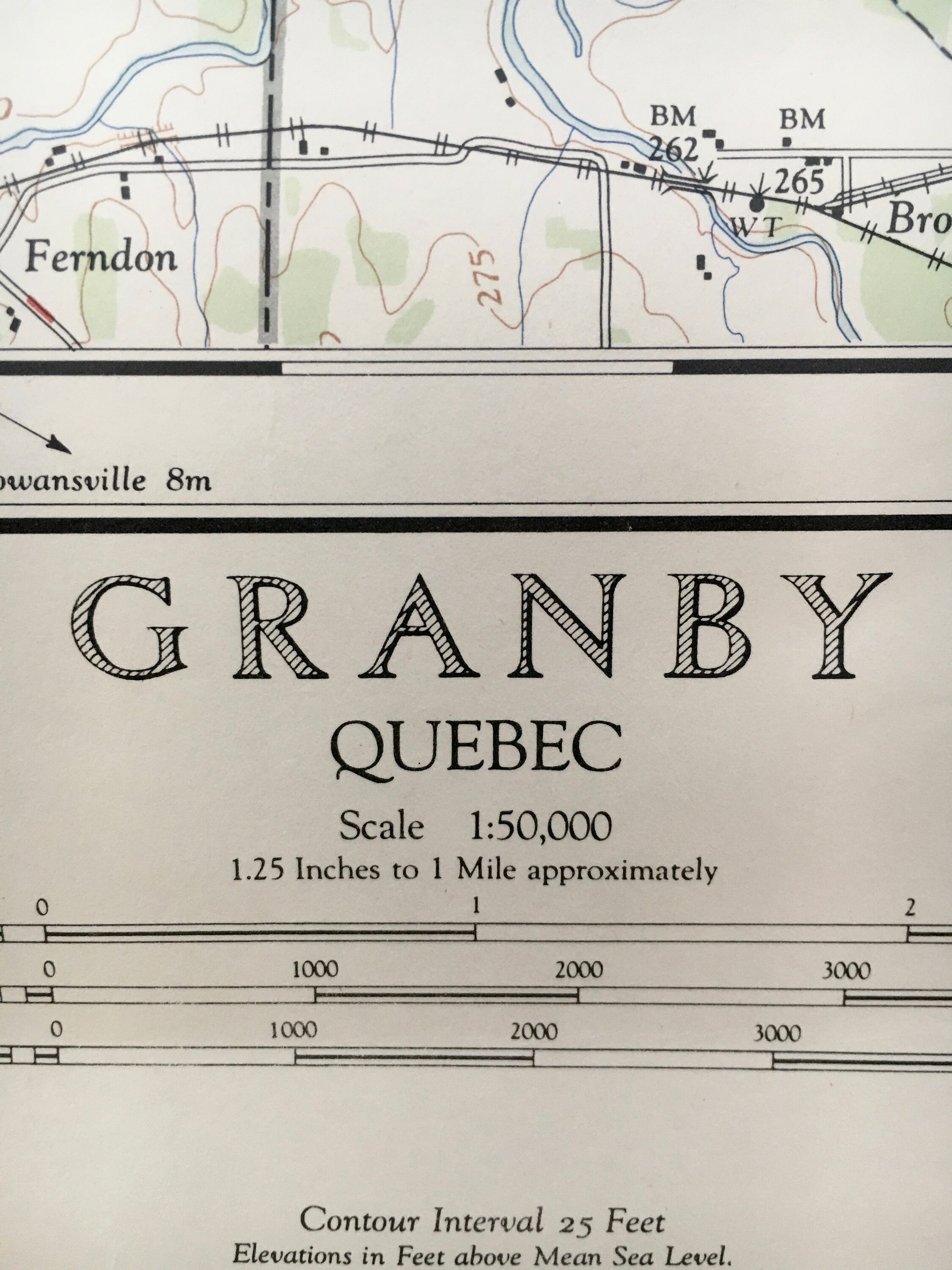 1958 Vintage Map Granby, Quebec / Yamaska Mountain / Rouville ...
