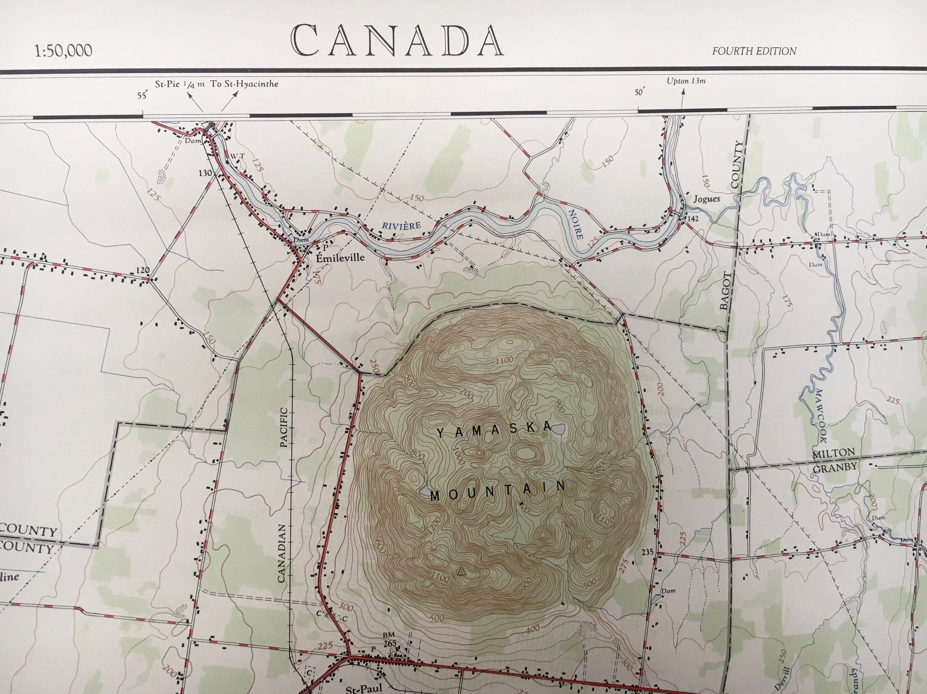 1958 Vintage Map Granby, Quebec / Yamaska Mountain / Rouville ...