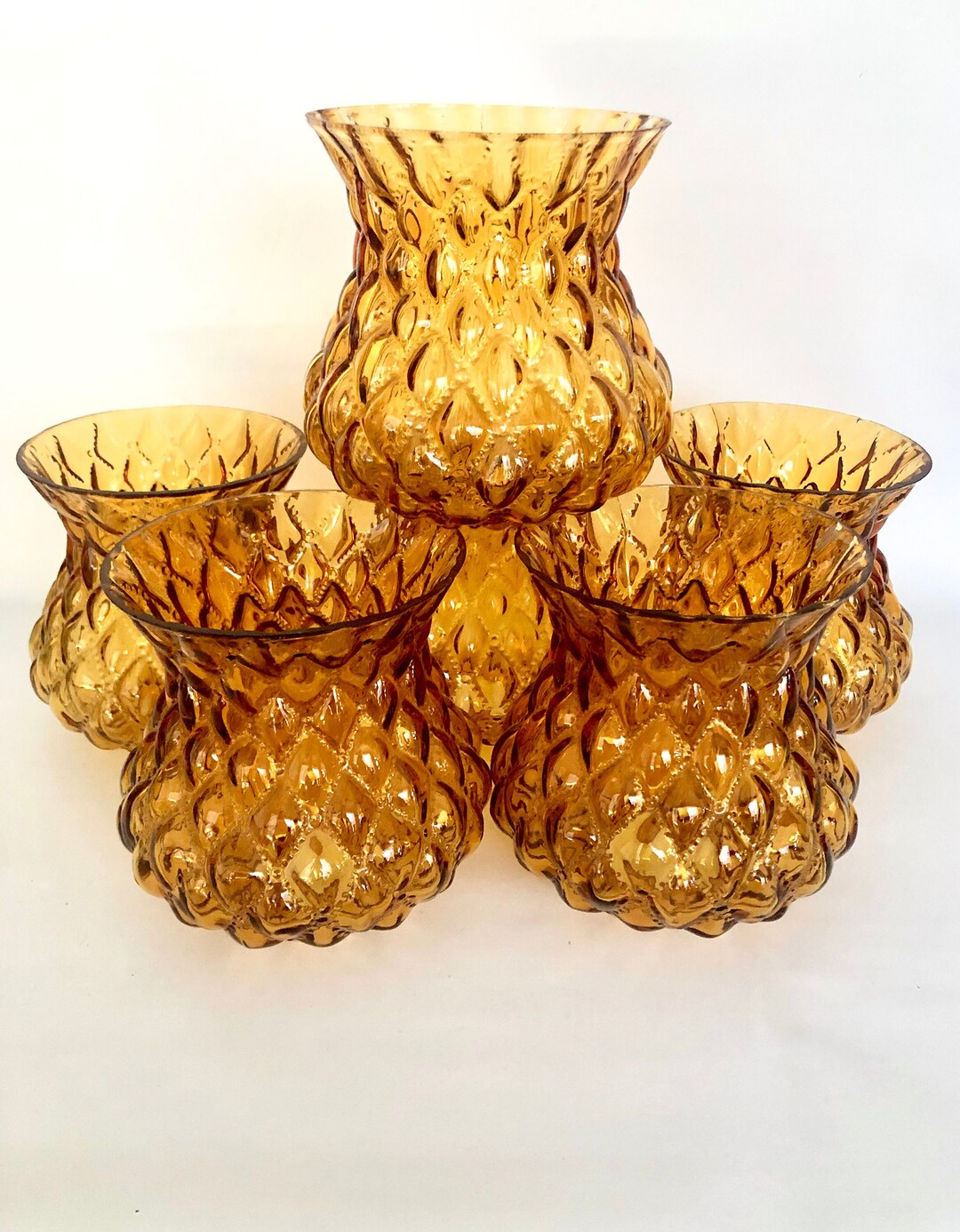 One Pair (2) Vintage Amber Glass Lamp Shades / Amber Chandelier ...