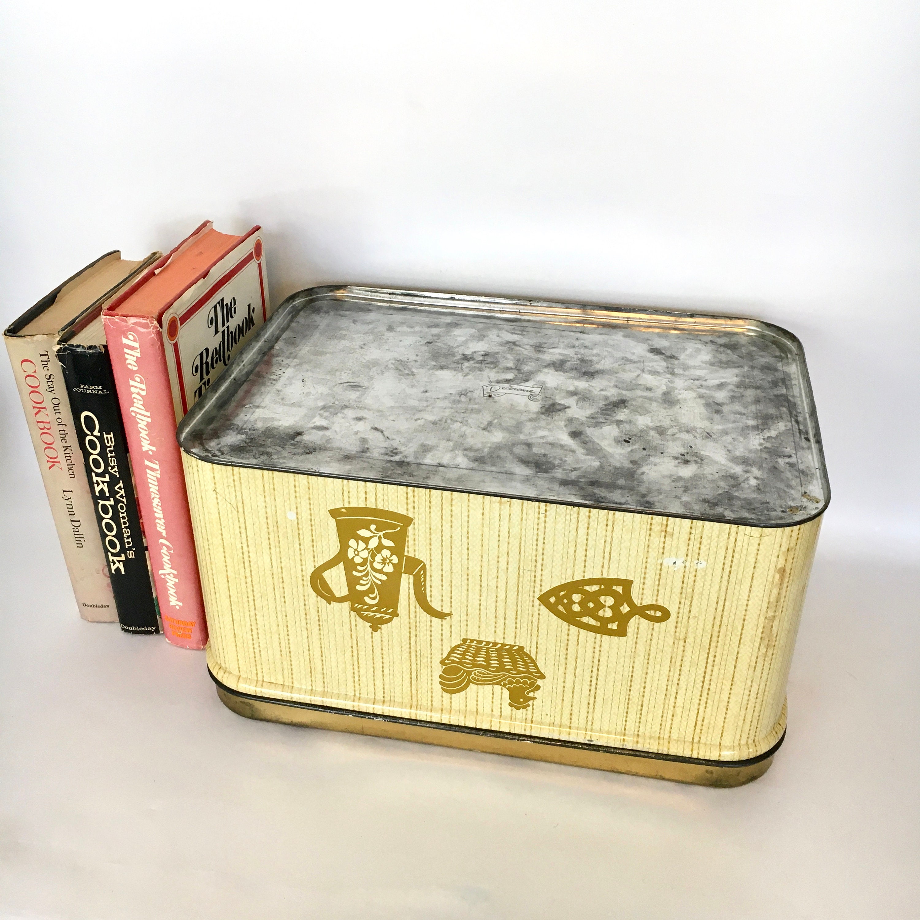 Vintage Decoware Metal Bread Box Gold and Cream Tin Litho | Etsy