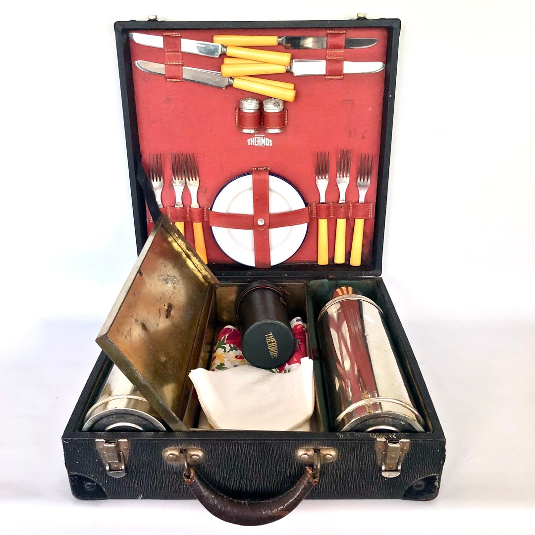 Mid Century Picnic Set / Hard Sided Carrying Case / Vacuum Bottles ...