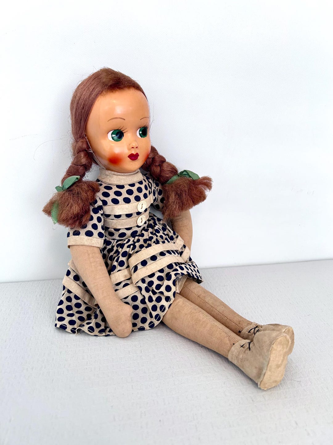 Vintage 1930/40s Celluloid Mask Face Doll / Rag Doll Style / Cloth Body ...