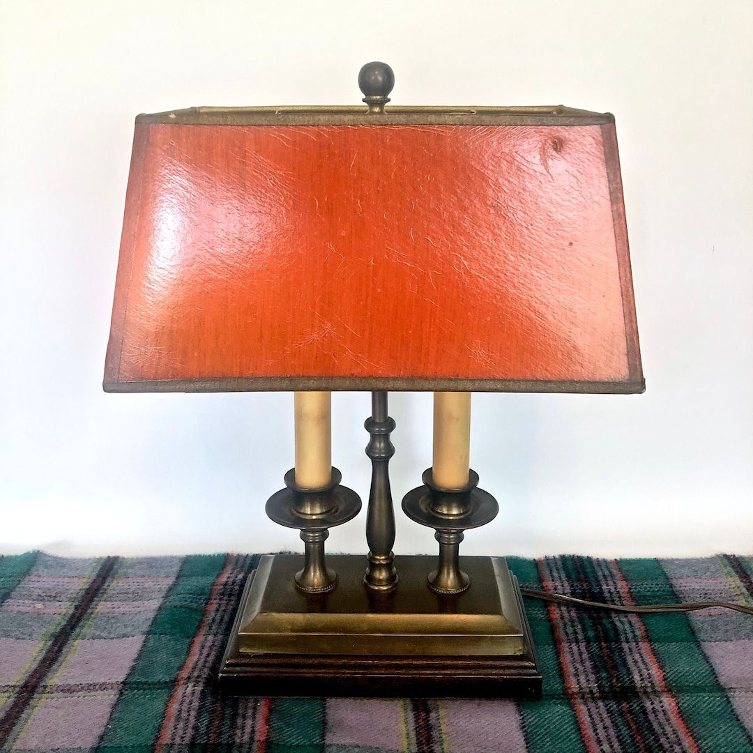 Vintage Brass & Wood Double Desk Lamp With Artemis Studio Rectangular ...
