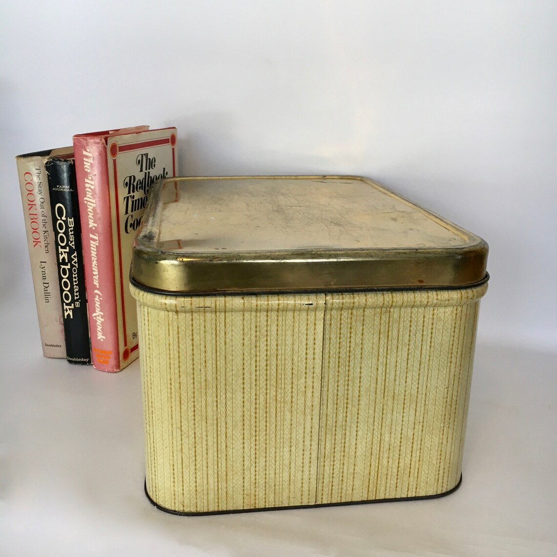 Vintage Decoware Metal Bread Box Gold and Cream Tin Litho | Etsy