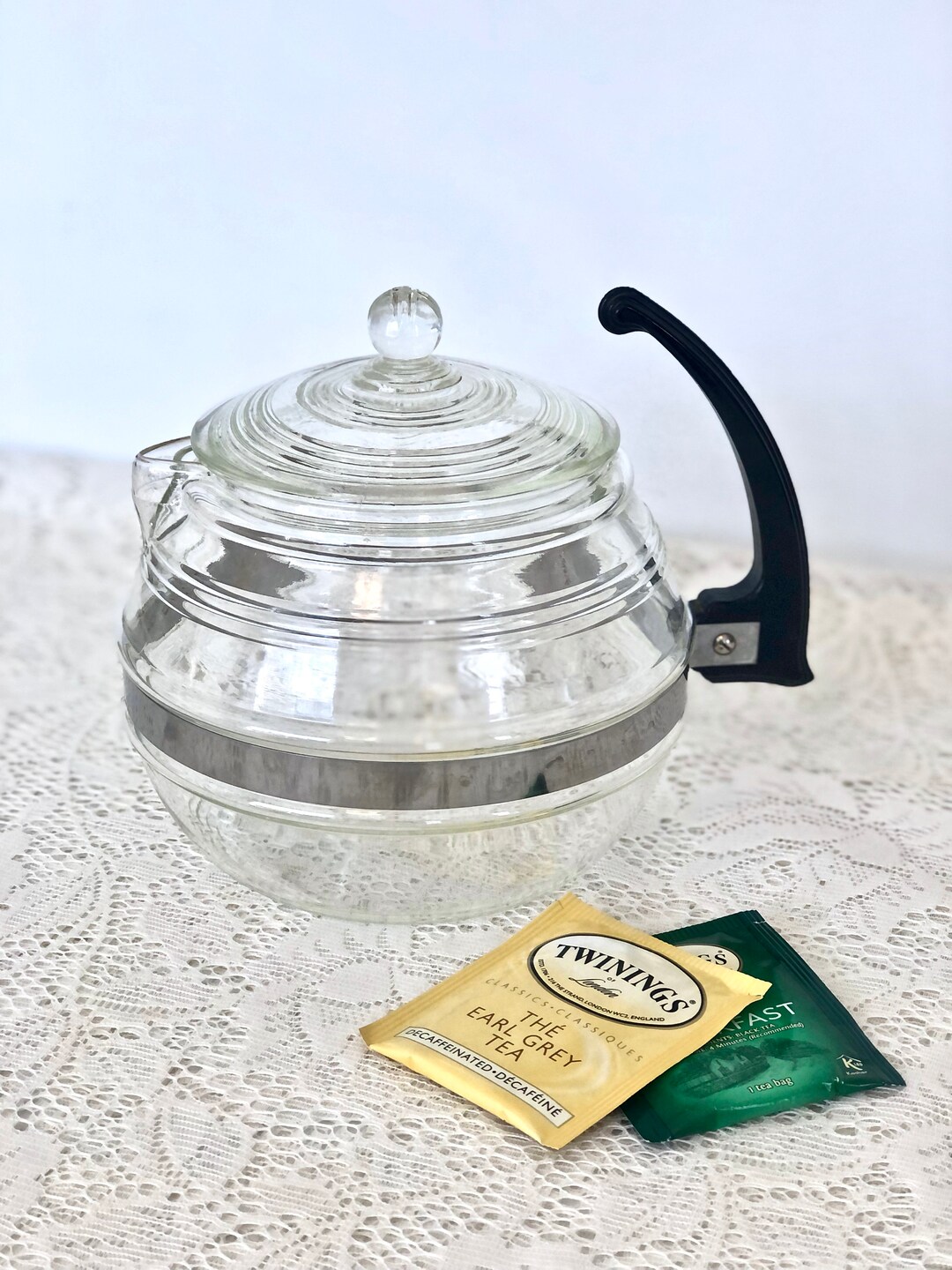 6 Cup Vintage Glass Ball Teapot / Unique Art Deco Style Glass Teapot ...