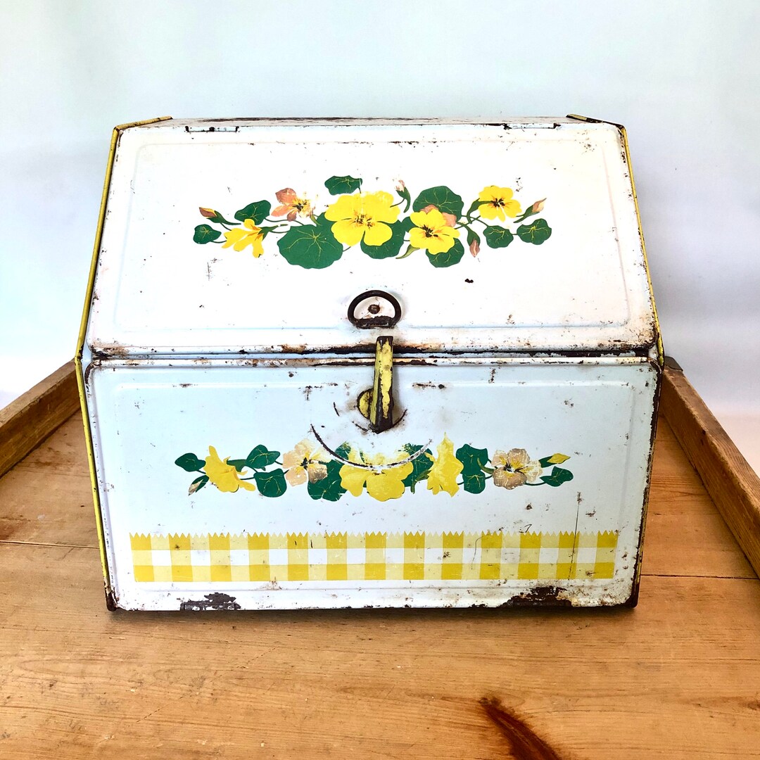 Rustic Two Tier Vented Pie Safe / Yellow Pansy Bread Box With Shelf ...