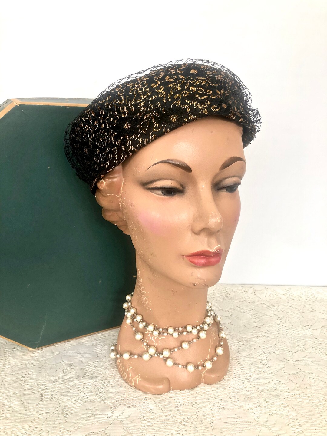 Black and Gold Brocade Halo Hat With Veil / Evening Cocktail Hat ...