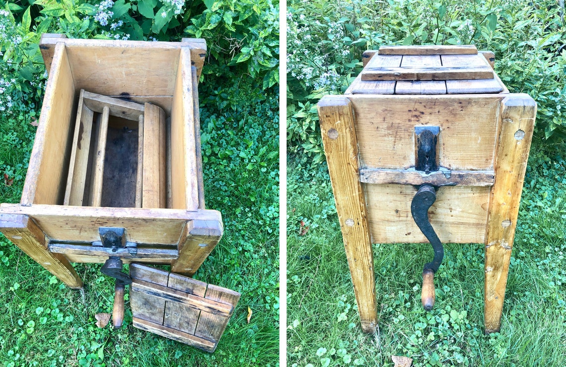 Antique French Canadian Butter Churn Side Table / Crank Wood Butter ...
