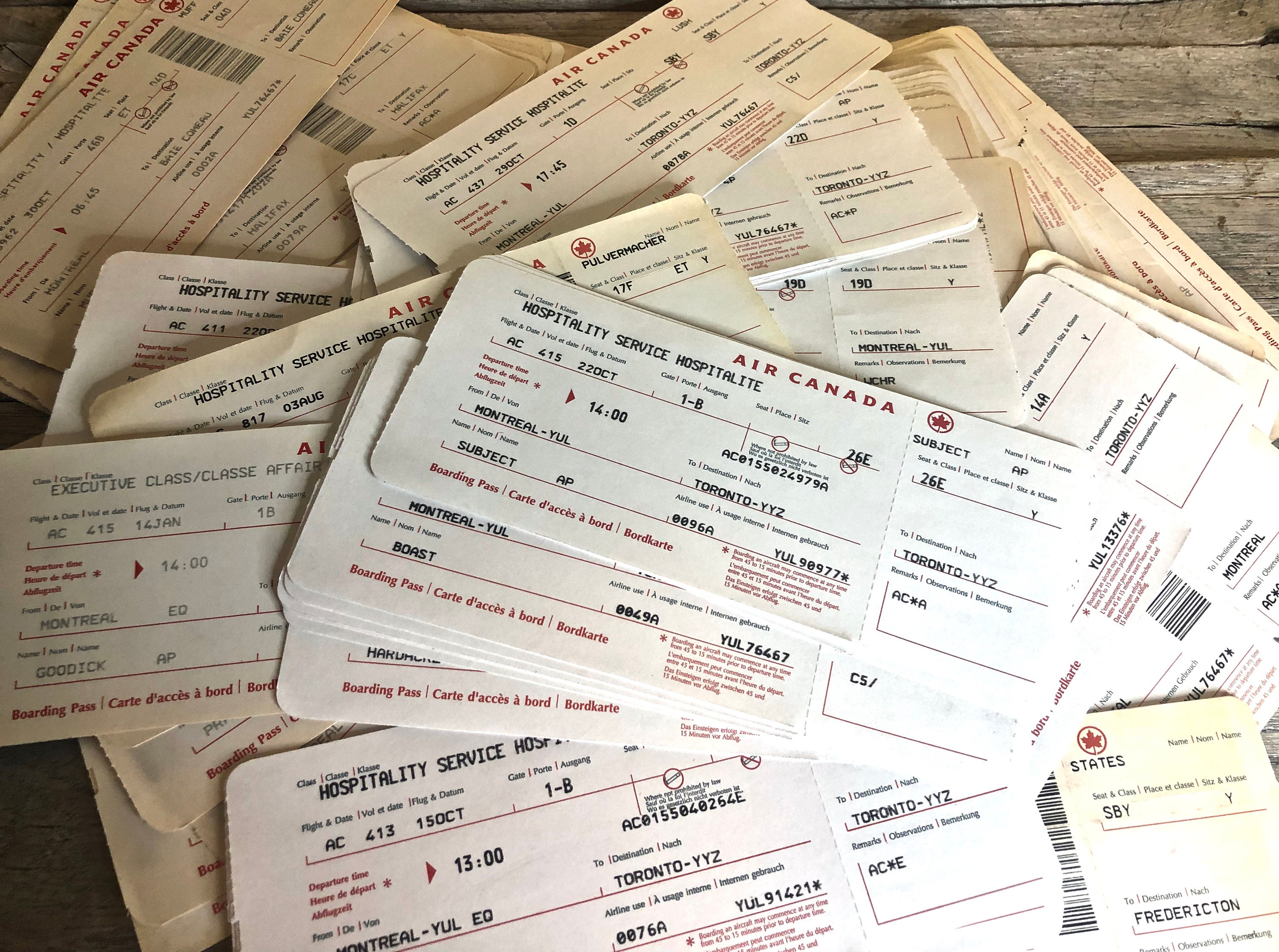 20 X Retro Air Canada Montreal Boarding Passes / 1990 YUL Air Canada ...