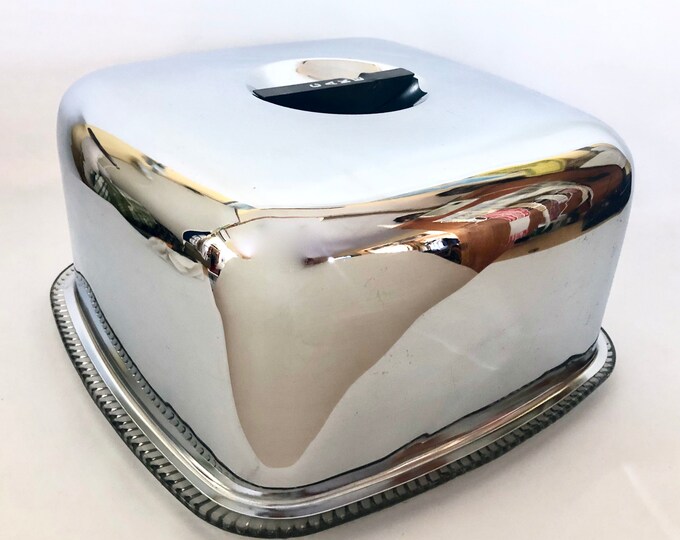 Kromex Mid Century Modern Square Glass & Chrome Footed Cake Plate ...