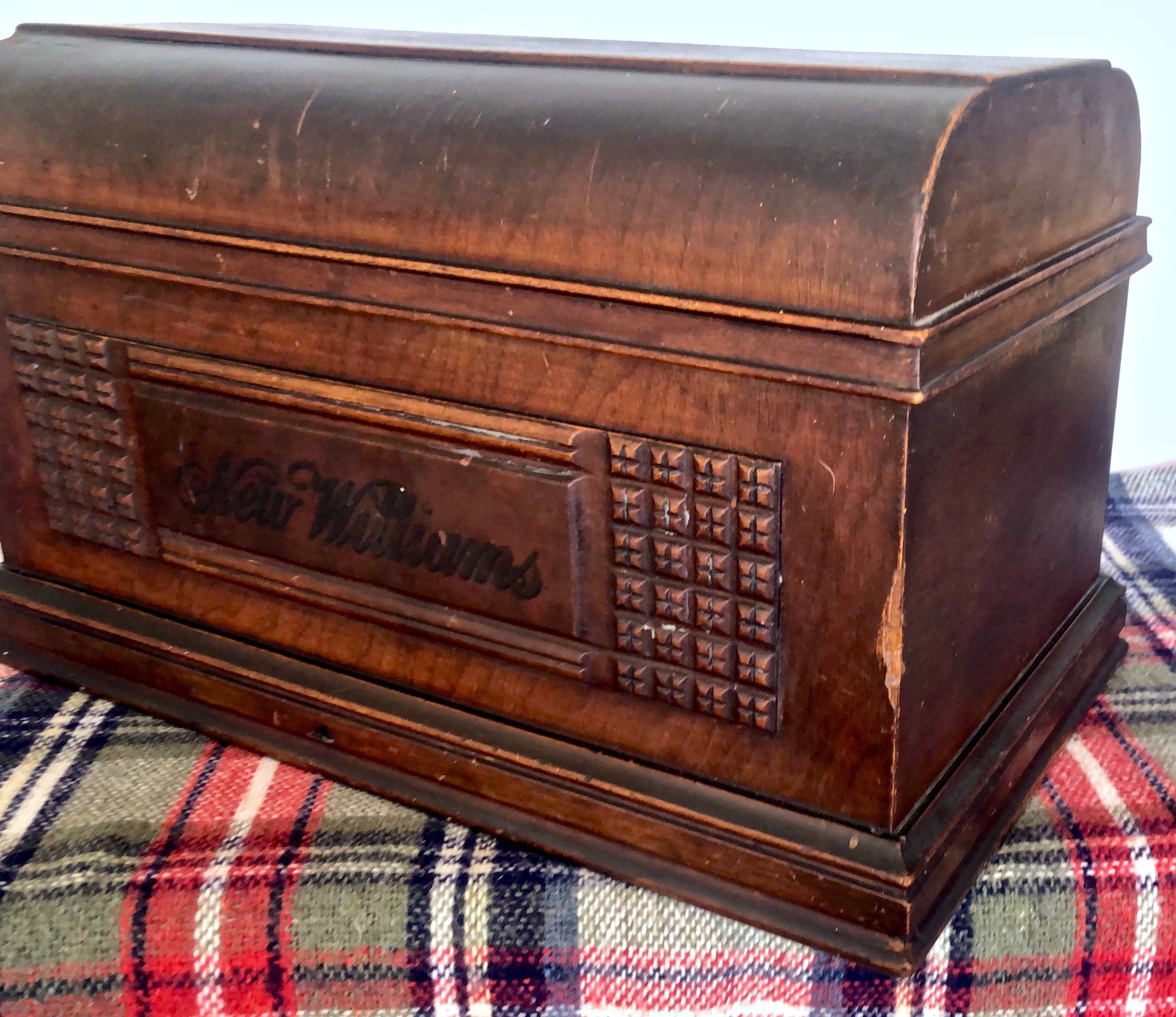 Antique Oak New Williams Sewing Machine Lid / 1800s Coffin Top Sewing ...