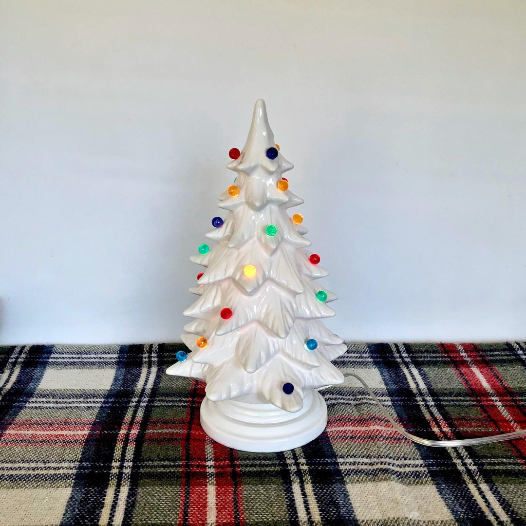 14" White Ceramic Christmas Tree With Custom Modified Base / Multi ...