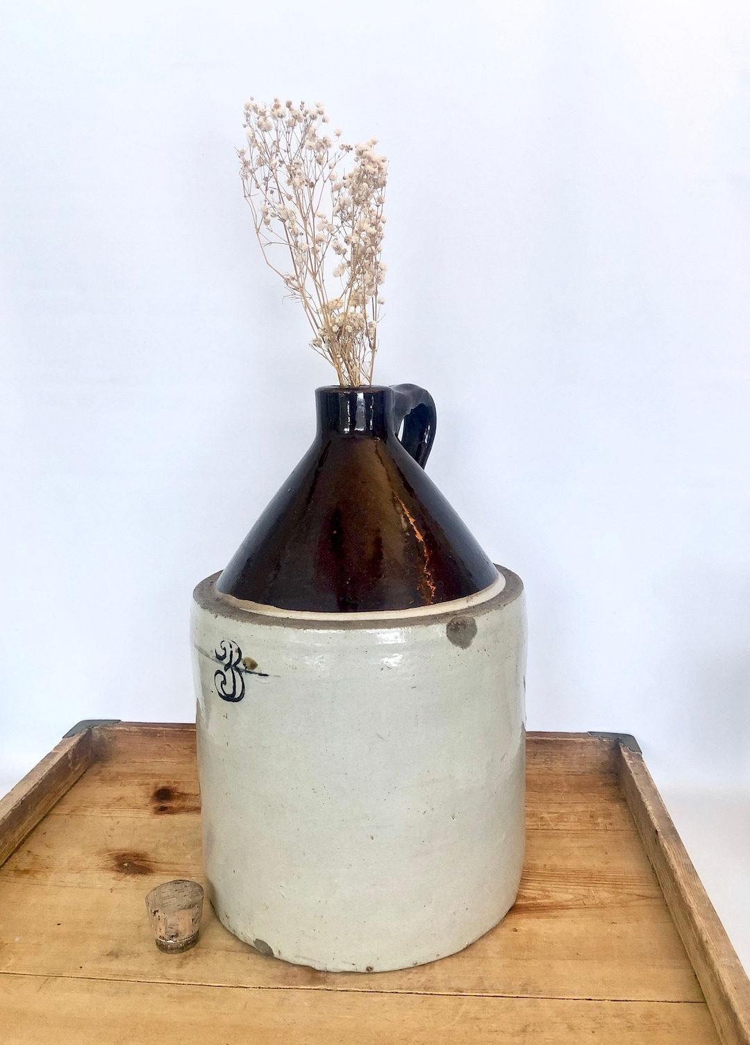 Antique Stoneware Jug / Two Tone Finger Crock / Moonshine Whiskey Jug ...