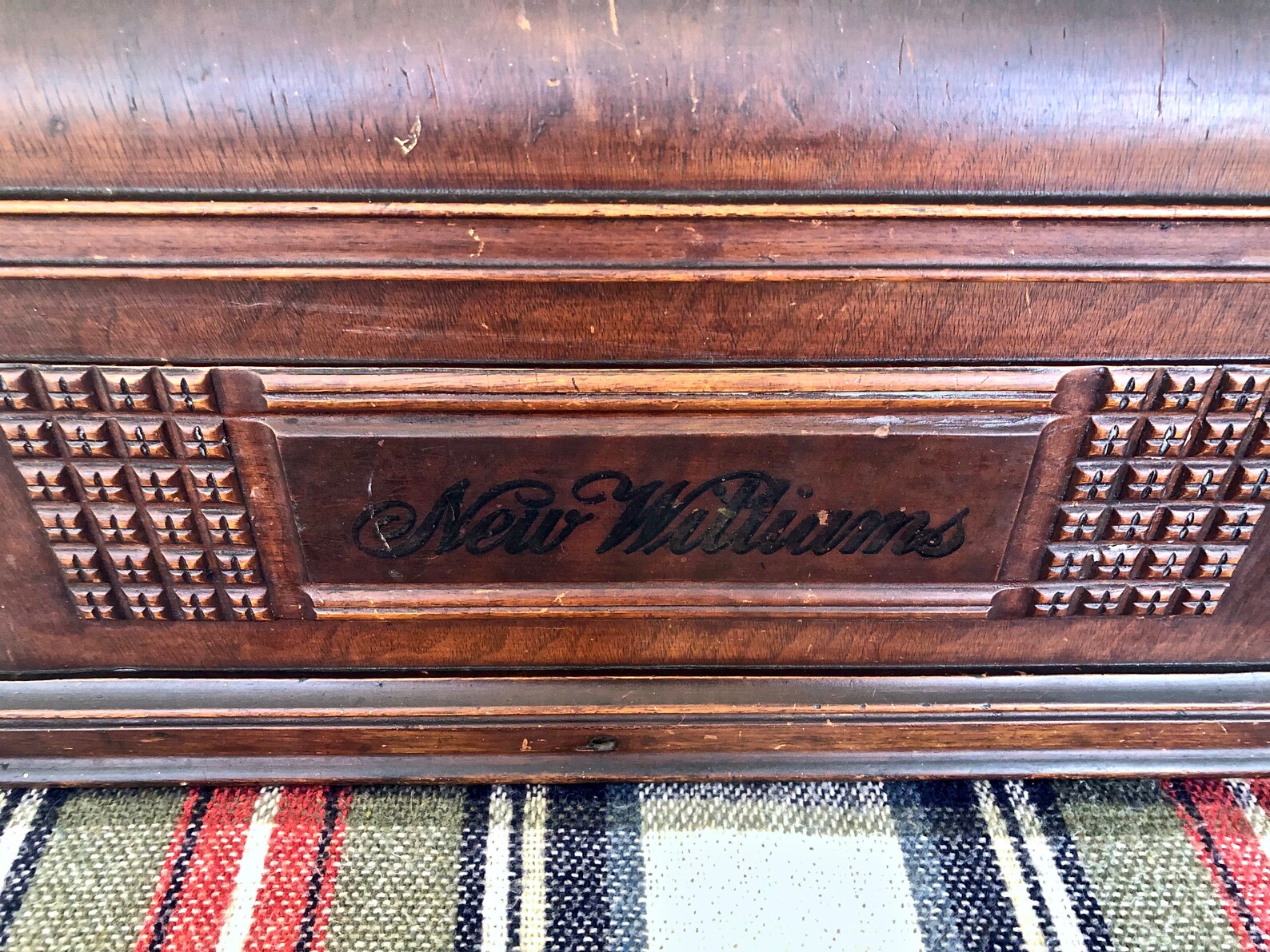 Antique Oak New Williams Sewing Machine Lid / 1800s Coffin Top Sewing ...