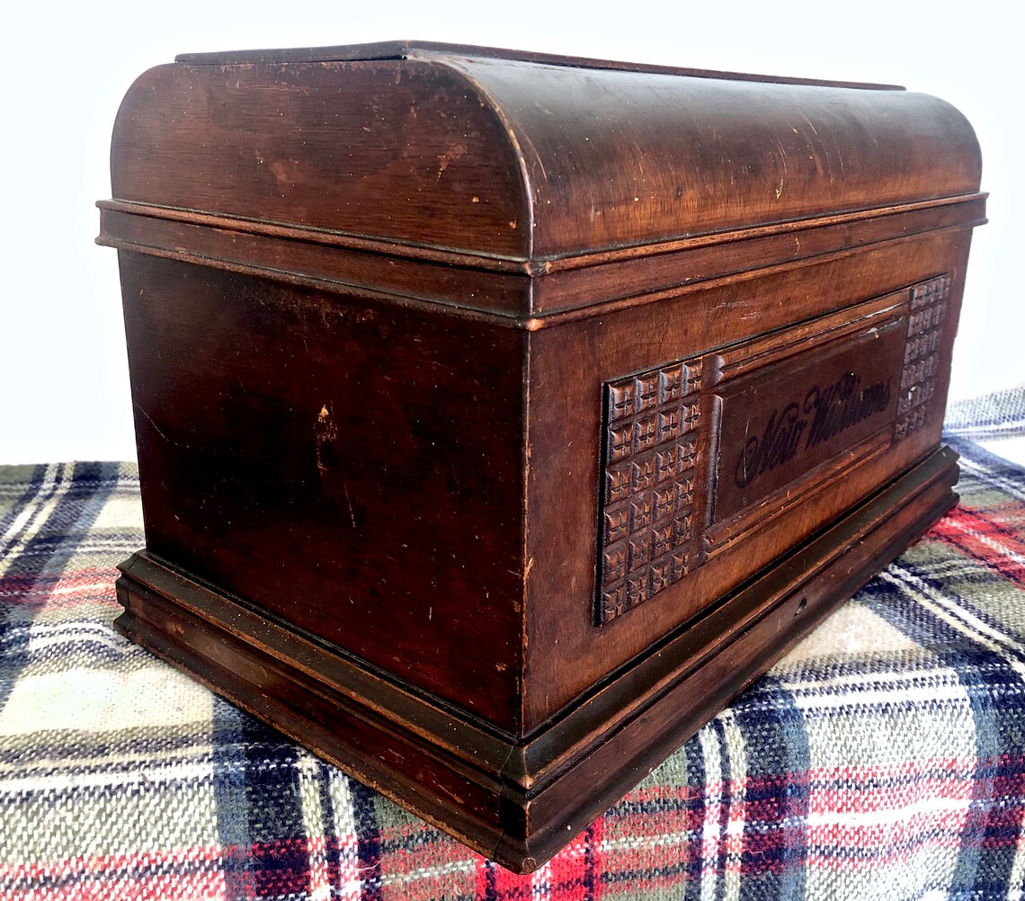 Antique Oak New Williams Sewing Machine Lid / 1800s Coffin Top Sewing ...