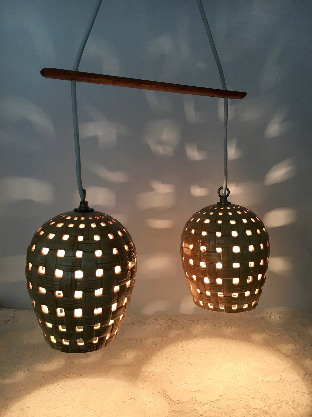 Mid Century Double Pendant Light / Ceramic Hanging Light / 60s Groovy ...